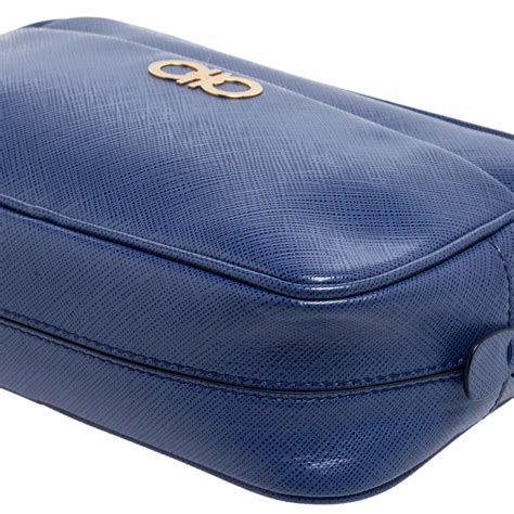 Salvatore Ferragamo Blue Leather Double Gancini Shoulder Bag At 1stdibs