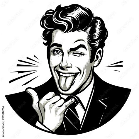 Retro Style Illustration Of A Man In A Suit Winking And Sticking His