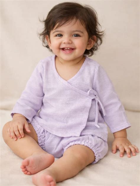 Lavender Pure Muslin Full Sleeves Jabla Set For Newborn Halemons