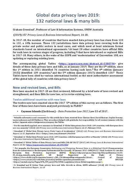 Global Data Privacy Laws 2019 Update Pdf Information Privacy