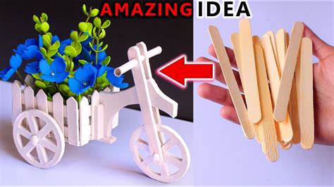 How To Make Cycle Using Popsicle Sticks Diy Mini Bicycle With Flower