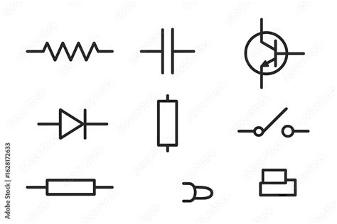 Electrical Component Symbols Set Resistor Capacitor Transistor
