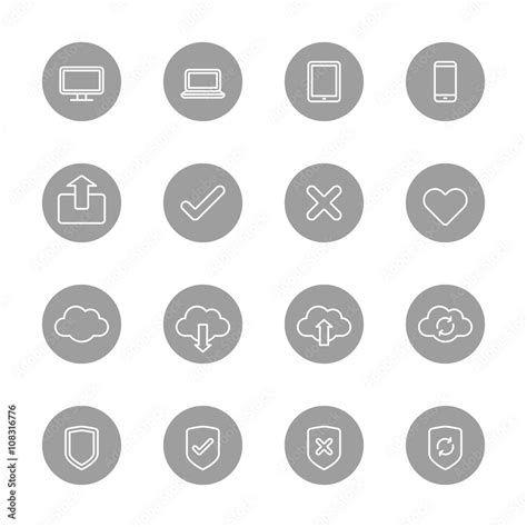 line web icon set on gray circle for web design user interface ui