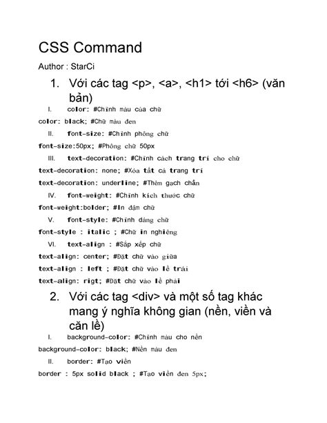 CSS đây là lí thuyết css tóm tắt để có thể viết bìa trang wed CSS Command Author StarCi