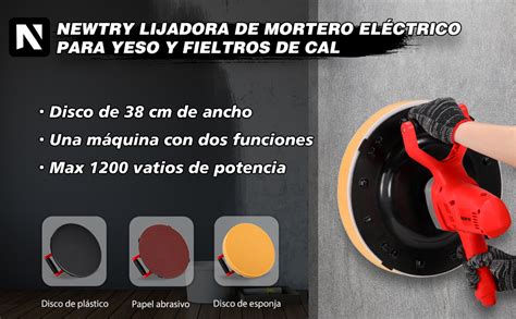 Newtry Lijadora Eléctrica De Mortero De Albañilería Alisadora Manual
