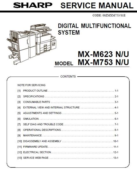 Sharp Mx M623nmx M623umx M753nmx M753u Service Manual Sharp