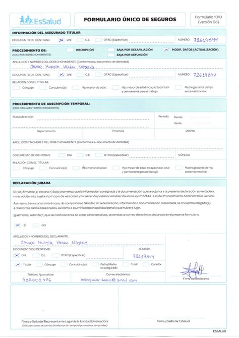Formulario Único De Seguros Documentación Y Procedimientos Versión