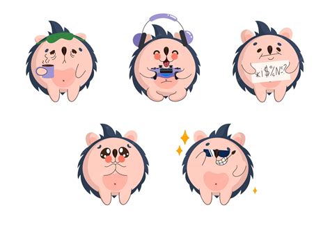 Ensemble De Personnage De Hérisson De Dessin Animé Criant Riant