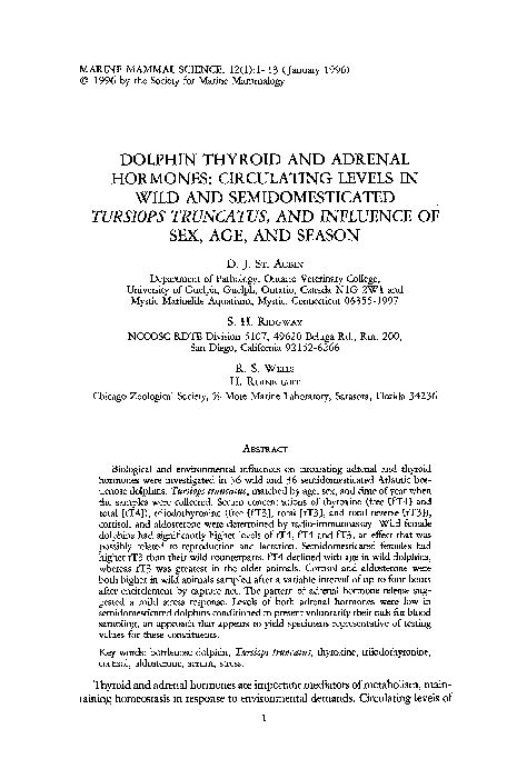 Pdf Dolphin Thyroid And Adrenal Hormones Circulating Levels In Wild