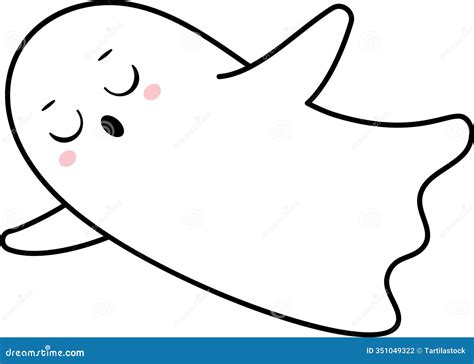Cartoon Illustration Featuring A Cute Ghost Floating Gently With Closed