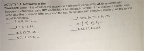 Solved Activity 1 4 Arithmetic Or Not Directions Determine Whether