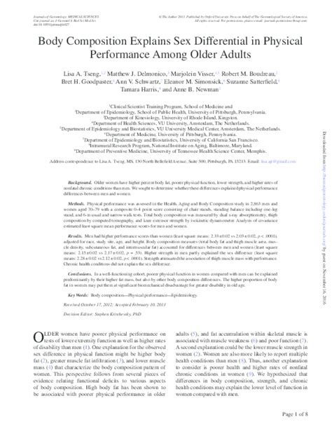 Pdf Body Composition Explains Sex Differential In Physical