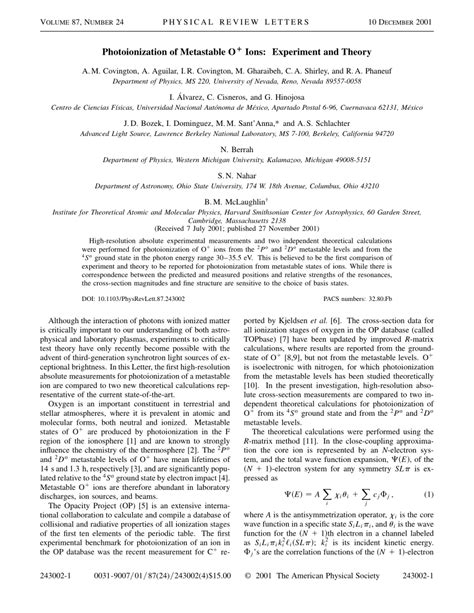 Pdf Photoionization Of Metastable O Ions Experiment And Theory