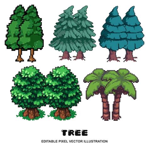 Premium Vector Set Of Various Tree Pixel Pine Oak And Palm Tree Pixel For Game Assets And