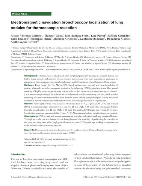Pdf Electromagnetic Navigation Bronchoscopy Localization Of Lung