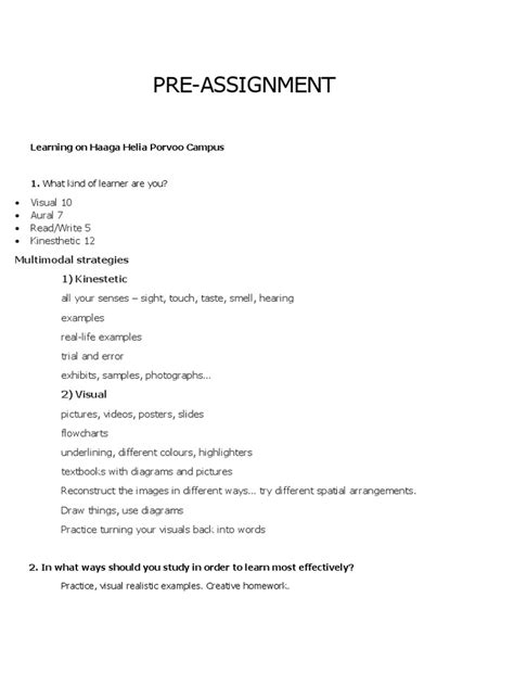 Pre Assignment Learning Strategies Pdf