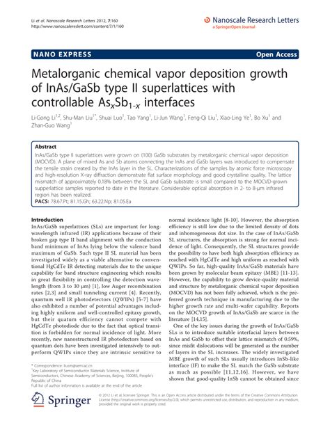 Pdf Metalorganic Chemical Vapor Deposition Growth Of Inasgasb Type Ii Superlattices With