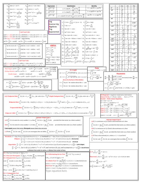 Math Cheat Sheet Trig Calculus Algebra Formulas