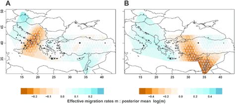 representation of effective migration surfaces as obtained with eems on