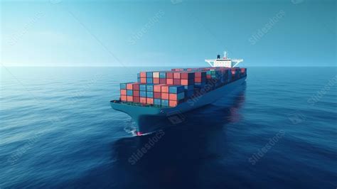 Container Ship Ships Is Floating Over The Ocean Powerpoint Background