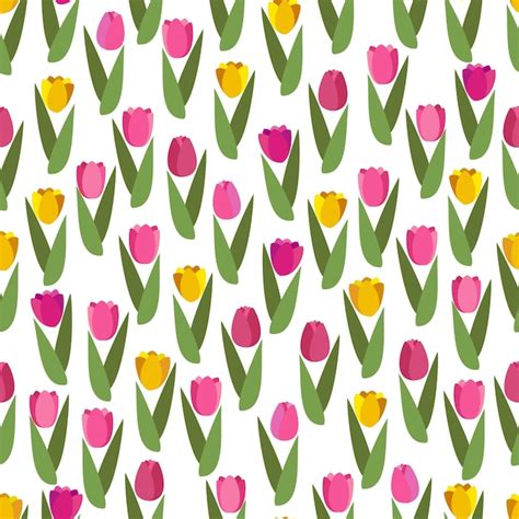 Premium Vector Flat Vector Seamless Pattern With Spring Flowers Tulip