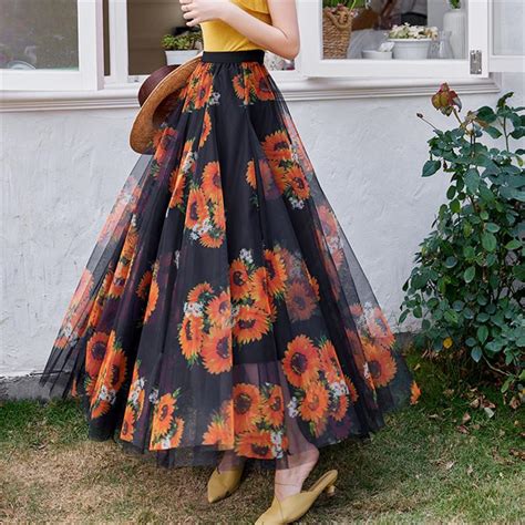 Купити Жіноча сітчаста спідниця з квітковим принтом Елегантна стильна велика літня спідниця з