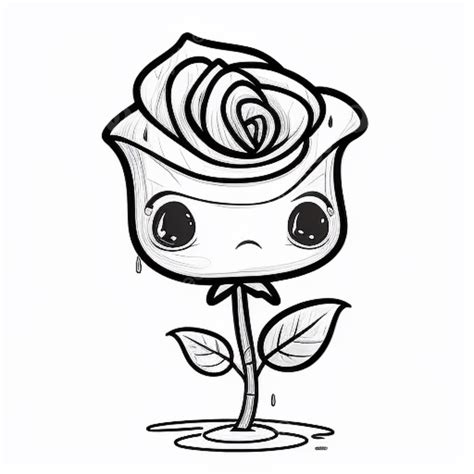아기 장미 색칠하기 기본 간단한 귀여운 만화 장미 개요 흰색 배경에 고립 어린이 색칠 페이지 png 일러스트 및 이미지 에