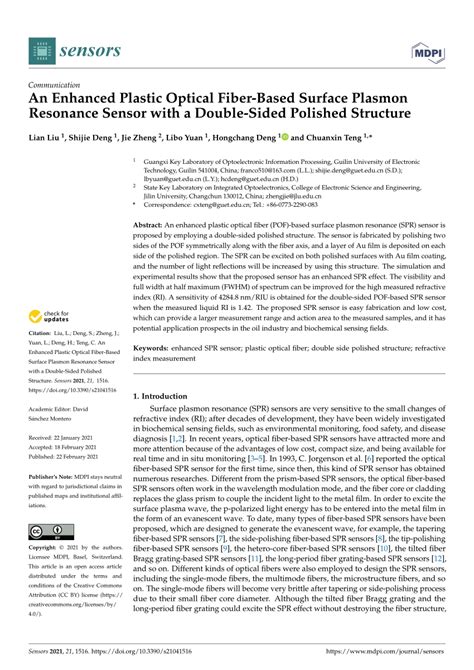 Pdf An Enhanced Plastic Optical Fiber Based Surface Plasmon Resonance