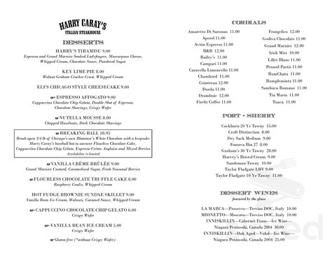 Harry Carays Italian Steakhouse Menu In Rosemont Illinois Usa