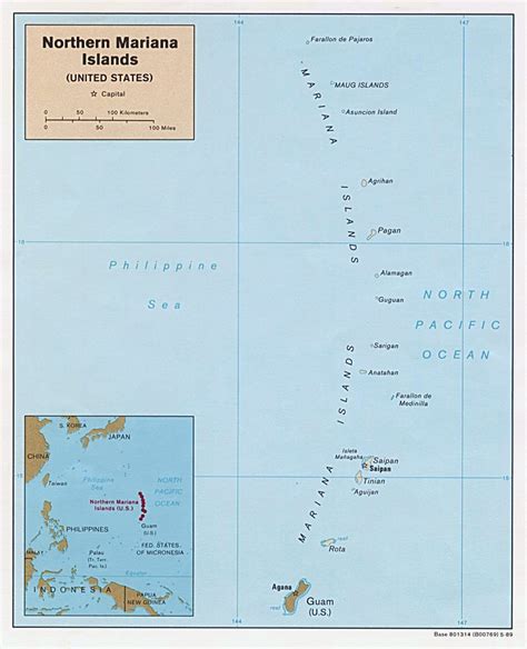 Large Detailed Political Map Of Northern Mariana Islands With Roads And Cities