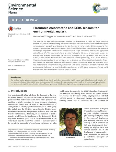 Pdf Plasmonic Colorimetric And Sers Sensors For Environmental Analysis