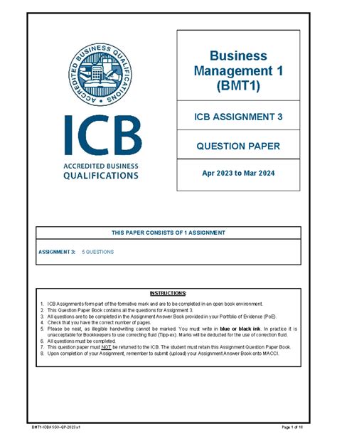 Bmt1 Icb Assignment 3 Question Paper Apr 2023 Mar 2024 Studocu