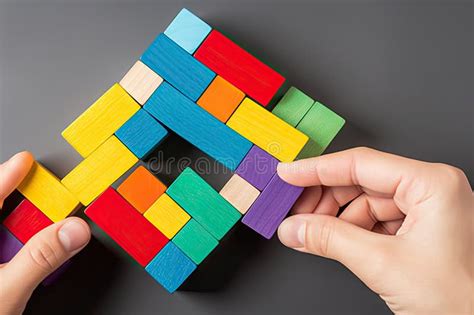 Hand Connecting Geometric Shape Block Colorful Wood Puzzle Pieces Logical Thinking Business