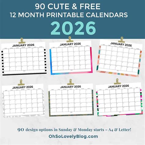 2026 Calendar Printable One Page Archives Oh So Lovely Blog