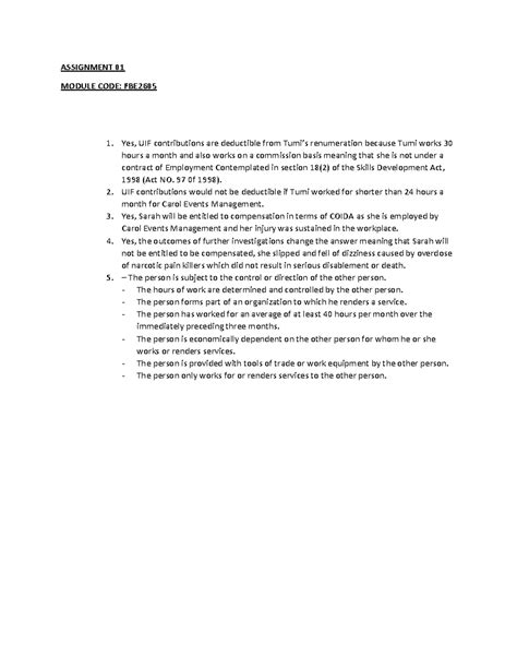 Assignment 01 Assignment 01 Module Code Fbe260 5 Yes Uif