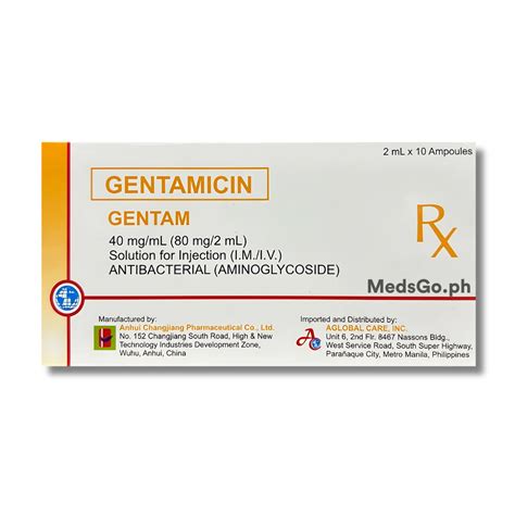 Gentam Gentamicin Sulfate 40mg Ml 80mg 2ml Solution For Imiv