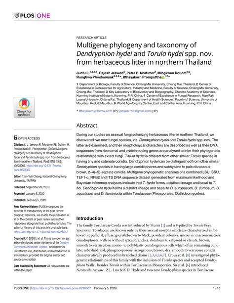 Pdf Multigene Phylogeny And Taxonomy Of Dendryphion Hydei And Torula Hydei Spp Nov From