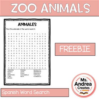 Animales Del Zoológico Zoo Animals Word Search Spanish Freebie