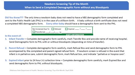Newborn Screening Tip Of The Month April 2024 When To Send A Completed