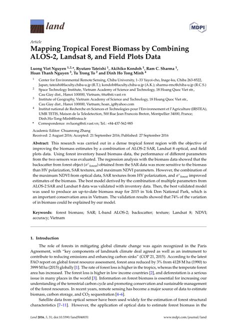 Pdf Mapping Tropical Forest Biomass By Combining Alos 2 Landsat 8