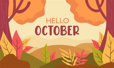 Hello October Background Autumn Greetings Banner With Fall Trees In