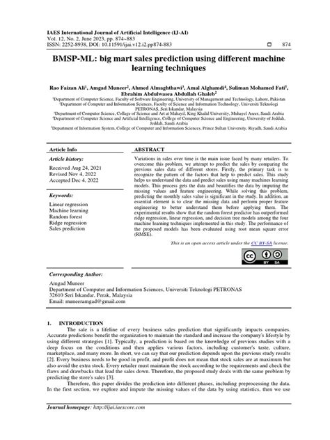 Bmsp Ml Big Mart Sales Prediction Using Different Machine Learning Techniques Pdf