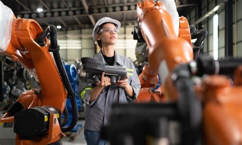 Premium Photo After Installing A Program On The Robotic Arm A Female