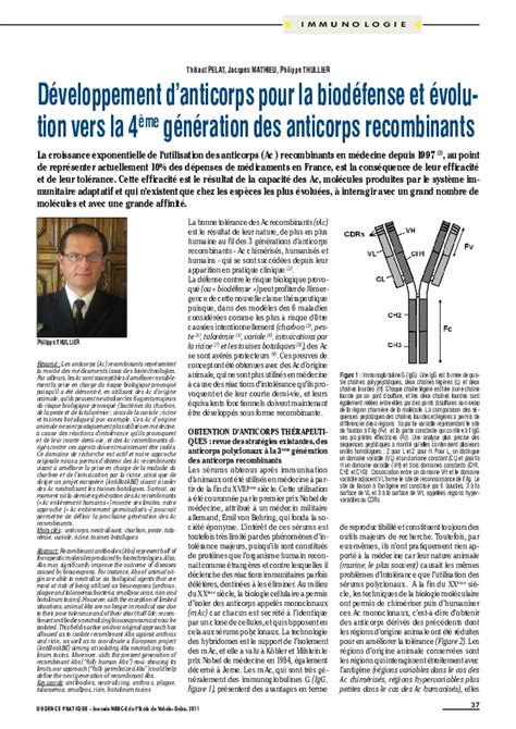 Pdf Développement Danticorps Pour La Biodéfense Et évolution Vers La