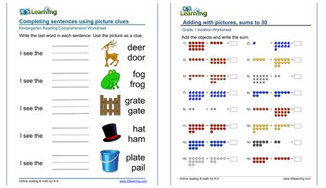 K5 Learning Worksheets