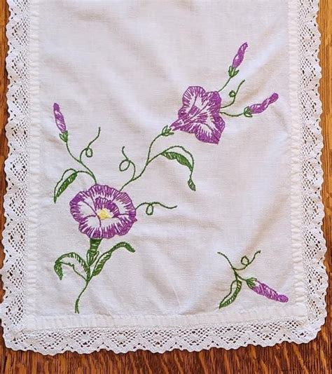 Beautiful Dresser Scarf Table Runner With Hand Embroidered Morning