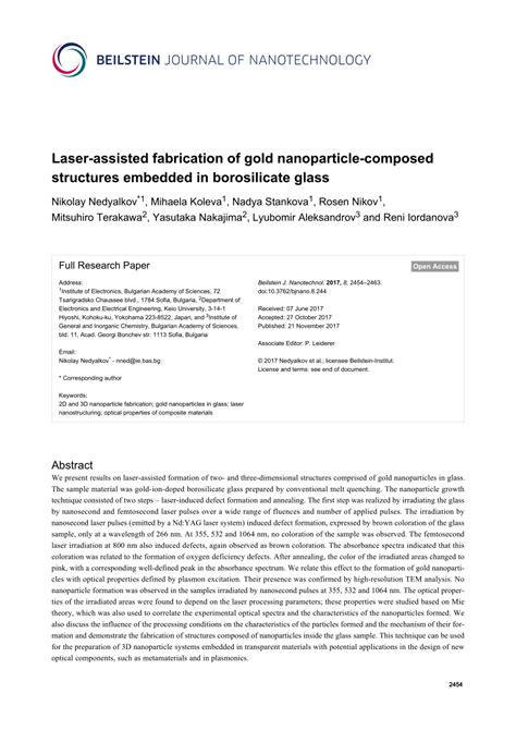 Pdf Laser Assisted Fabrication Of Gold Nanoparticle Composed Structures Embedded In