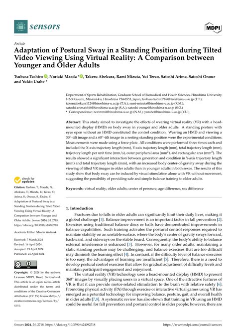 Pdf Adaptation Of Postural Sway In A Standing Position During Tilted Video Viewing Using