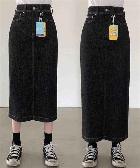 [꾸안꾸 기장선택 ~2xl까지 ] 완벽한 군살커버~ 하이웨스트 스판 밴딩 스티치 생지 뒷트임 데님 A라인 롱 스커트 에이블리