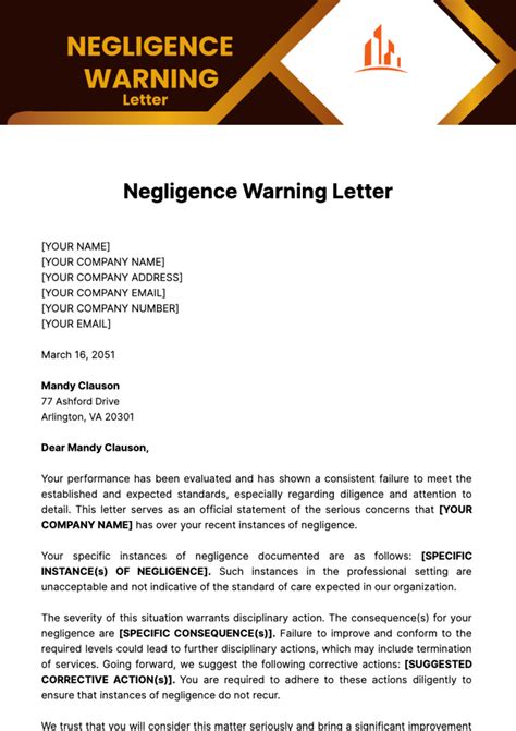 Free Negligence Warning Letter Template To Edit Online